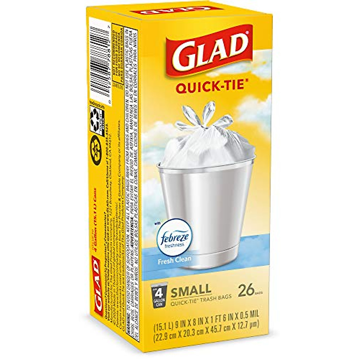 GLAD Small Trash Bags - 4 Gallon Trash Bag for Waste Basket, Gain Fresh Clean Scent, 26 Count (Pack of 6)