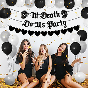 Kitticcino Til Death Do Us Party Party Decorations Gothic Party Banner Acrylic Cake Topper Black White Balloons Black Heart Garland for Bride or Die Bachelorette Halloween Wedding Supplies