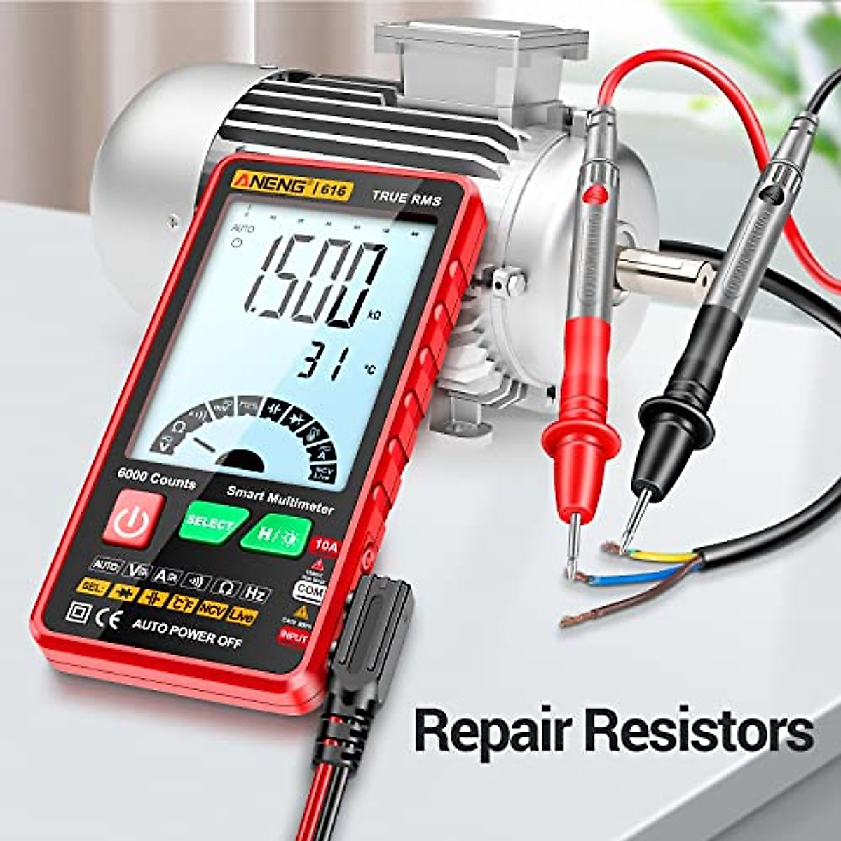 ANENG Digital Multimeter Smart Electrical Tester Auto-Ranging TRMS 6000Counts LCD Screen Voltmeter Measures NCV AC/DC Voltage Current Resistance Continuity Duty-Cycle Capacitance Temperature Frequency