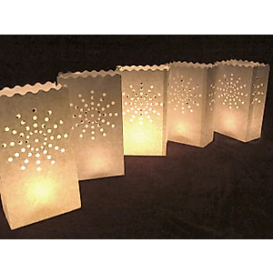 CleverDelights White Luminary Bags - 20 Count - Sunburst Design - Wedding Party Christmas Holiday Luminaria