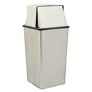 Witt Industries 13HTSS Stainless Steel 13-Gallon Waste Watcher Hamper and Push Top Receptacle, Legend "Push", Square, 13" Width x 13" Depth x 29" Height, Silver