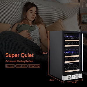 Empava Chiller 15 inch Mini Double Fridge Built in or Freestanding Wine Cooler Stainless Steel Glass Door Quiet Operation Compressor Adjust Temperature, 29 Bottles Dual Zone, Silver