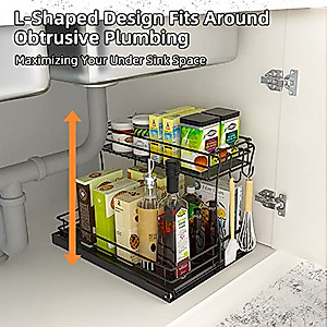 AOSITE Under Sink Organizers Bathroom Organizer and Storage 2 Tier Under Sink Storage Pull Out Cabinet Organizer Under Kitchen Sink Organizer Sliding Under Sink Shelf Cabinet Pull Out Shelves