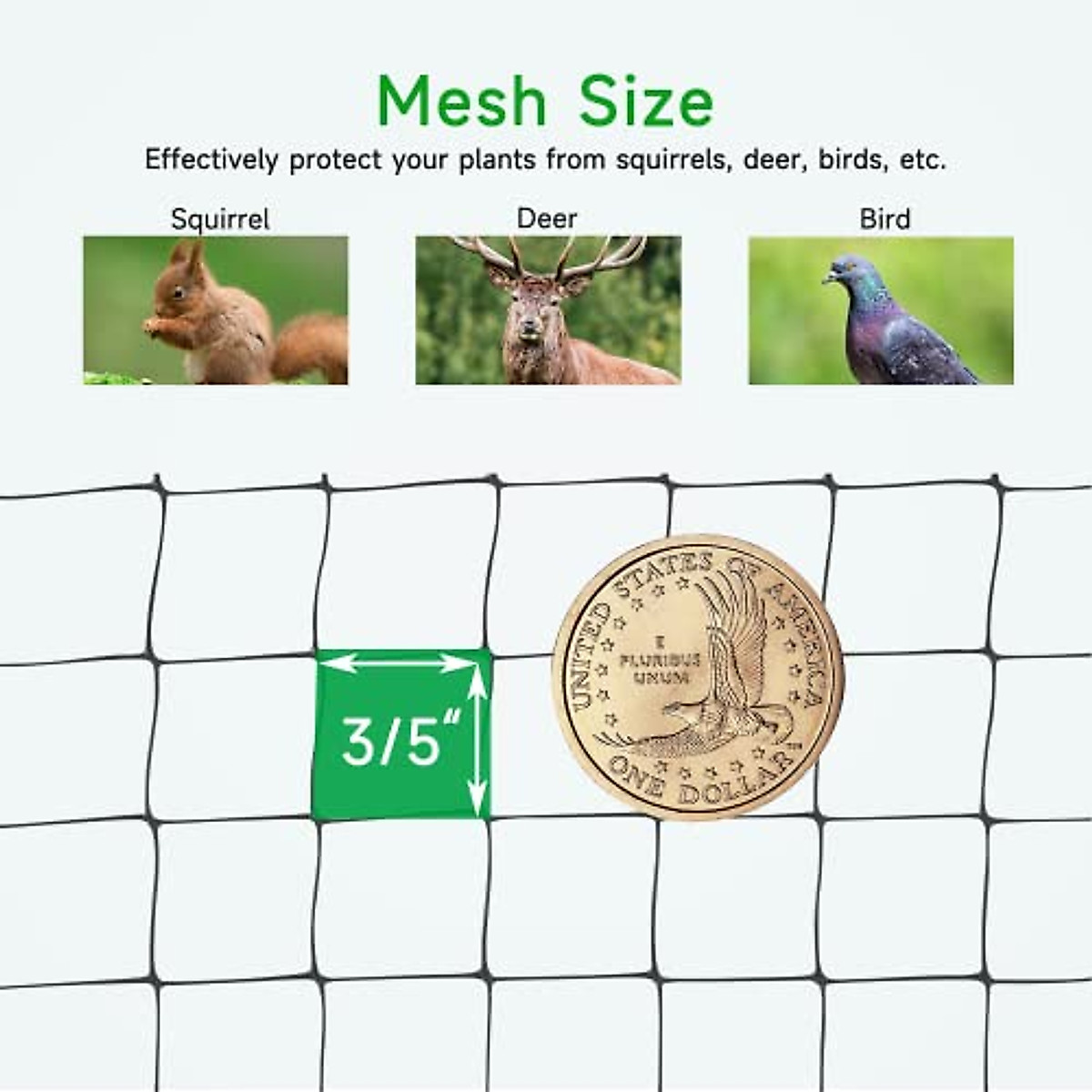 GreatBuddy Garden Netting, 7 x 50ft Deer Fence Netting Anti Birds, Squirrels, Deer or Other Animals, Perfect for Garden Plants Fruit Trees Vegetables Protection, Heavy Duty and Reusable