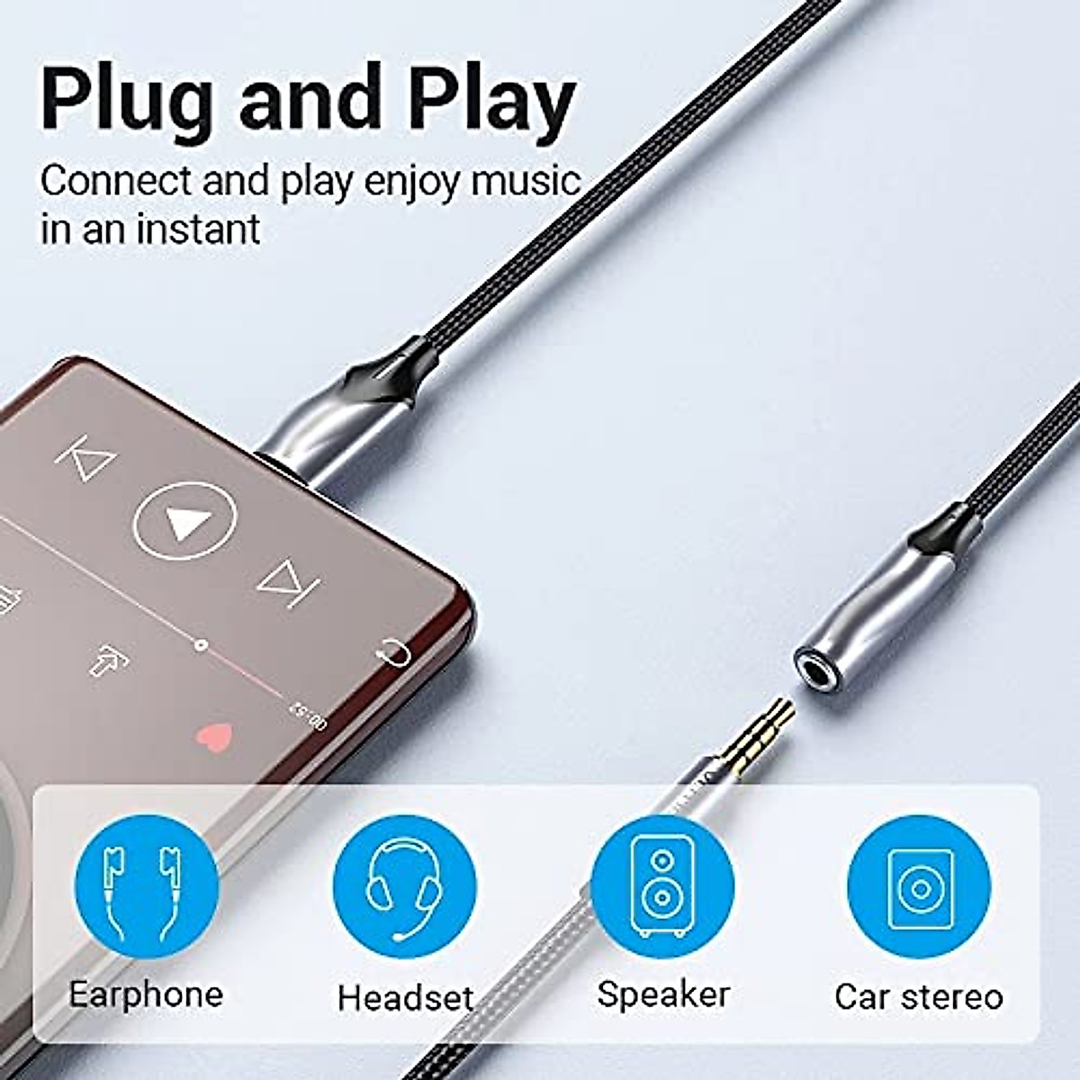 Hubs USB C to 3.5mm Jack Earphone Type C to 3.5 Headphone AUX Adapter Audio Cable USB Hubs (Size : 1.0m)