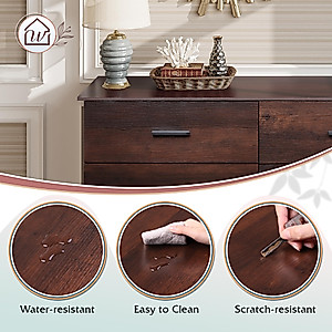 WLIVE Wood Dresser for Bedroom, Wide Chest of Drawers with 6 Drawers, Large Brown Storage Tower Unit, Modern Minimalist Closet Store Organizer for Living Room, Hallway