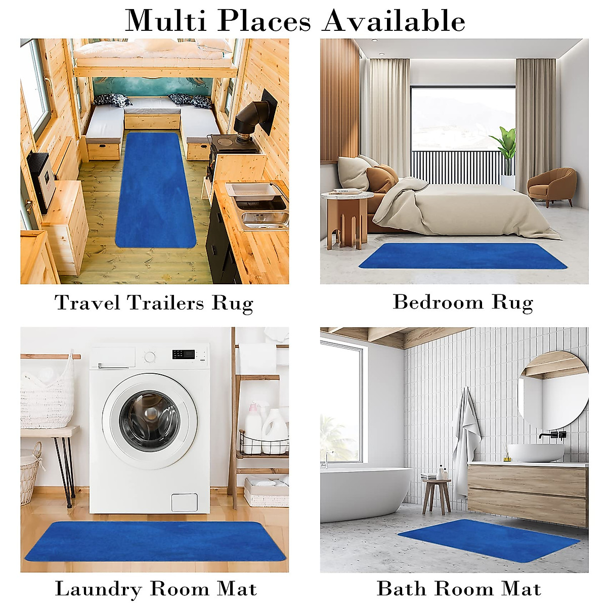 RYANZA 2 Pieces Kitchen Rugs, Abstract Anti Fatigue Non Slip Foam Cushioned Royal Blue Art Graffiti Modern Comfort Indoor Floor Mat Runner Rug Set for Laundry Office Sink Bathroom (17"x48"+17"x24")