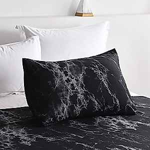 YERVEN Black Marble Duvet Cover Queen Comforter Cover Set Full 90"x90" Duvet Cover with 2 Pillow Shams Microfiber Soft Lightweight Hotel 3 Pieces White Bedding Set