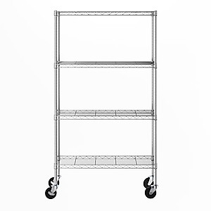 Furinno Wayar 4-Tier Metal Storage Shelf Rack Cart with Casters, 36 x 14 x 58, Stainless Steel