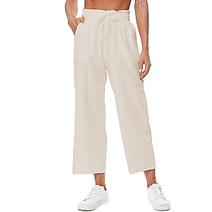 CNJXJCD Womens Linen Pants Wide Leg High Waisted Drawstring Casual Flowy Pants with Pockets