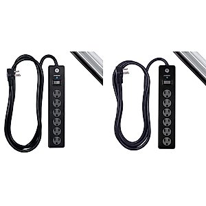 GE 6-Outlet Surge Protectors, 800 Joules & 600 Joules, 6 Ft & 10 Ft Extension Cords, Power Strips, Flat Plugs, Twist-to-Close Safety Covers, Protected Indicator Lights, UL Listed, Black