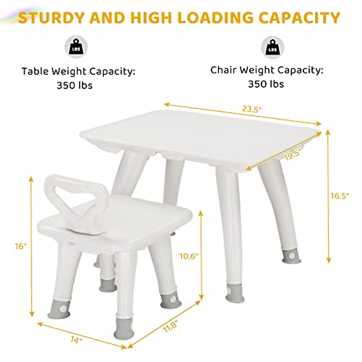 JOYMOR Kids Table and Chairs Set of 3, HDPE Material Ideal of Snack, Game, Craft, Art, Meal, White, 3 Piece Set