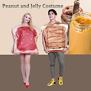 EraSpooky Couple Halloween Costume Bread Slices Peanut Butter and Jelly Costume Adults Cosplay Party Funny Food Mascot (Couple Jam Suit(2PCS))