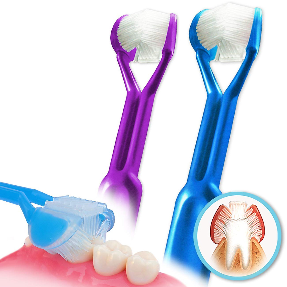 DenTrust 2PK Triple Clean 3-Sided Toothbrush | Made in USA | Easily Brush Better | Kids Child Autism Special Needs Braces