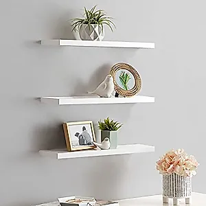 White Floating Shelves for Wall,Set of 3 Wall Shelves Perfect Home Decor for Bathroom Living Room Kitchen Bedroom Office Storage Shelf
