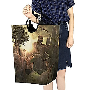 One Bear 3D Dinosaur Tree Laundry Hamper Large Dirty Foldable Clothes Bags Waterproof Durable Oxford Round Collapsible Storage Basket with Handles for Home Bathroom Bedroom
