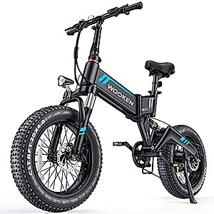 Wooken Electric Bike, 20'' Fat Tire Electric Bike for Adults, 500W Folding Electric Bike with 48V 10Ah Battery, Shimano 7 Speed Gears, Dual Shock Absorber, 20MPH Ebike for Commute Mountain Beach Snow