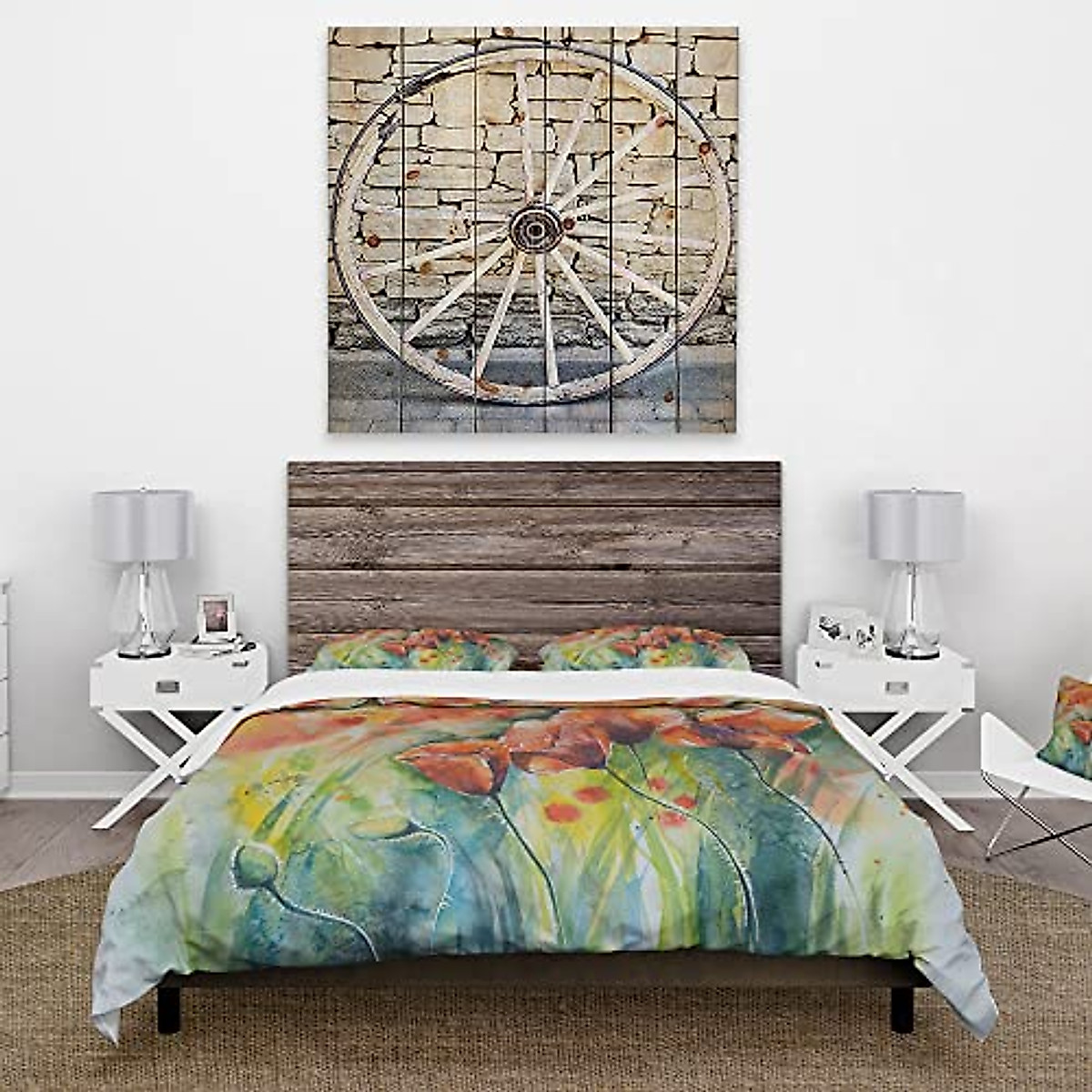 DESIGN ART Designart 'Red Blossoming Poppies V' Traditional Duvet Cover Set Twin Cover + 1 Sham 2 Piece