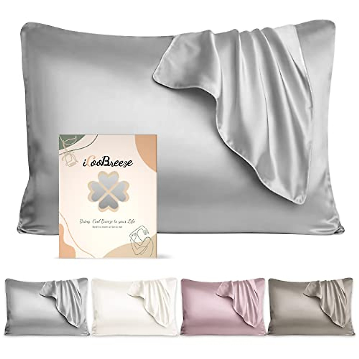 iCooBreeze 100% Pure Silk Toddler Pillowcases,Mulberry Silk Double Sided Pillow Case with Hidden Zipper,Organic Pillow Covers for Baby Kid Toddler Boys Girls, Toddler (13"X18") 1 Pack, Silver Grey