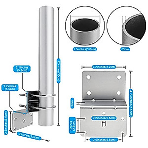 K001 V3 Antenna Pole Mount, Upgraded Ribbed Bracket Combine with Double U-Bolts 12" Longer 2mm Thicker Pole for Outside Home Antenna Installation