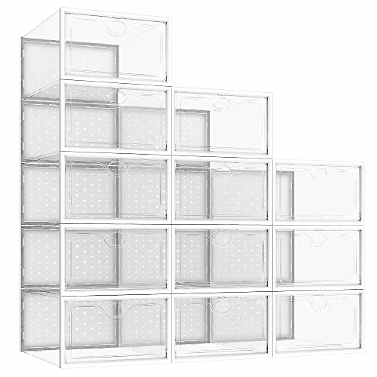 Pinkpum Shoe Ogranizer for Closet, 12 Pack Shoe Storage Boxes Clear Plastic Stackable Shoe Box, Shoe Containers Storage with Lids, Sneaker Container Bin Holder, Clear White