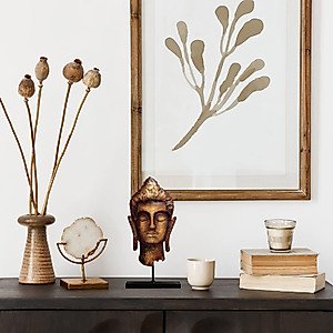 SINUOMI Art Hand-paintend Buddha Statue , Handmade Home Decoration ,Zen Garden Metal Handicraft， Buddha Sculpture and Meditation Gifts，16’’ H (Gold)