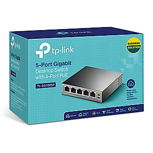 TP-Link 5 Port Gigabit PoE Switch | 4 Port PoE 56W | 802.3af Compliant | Shielded Ports | Traffic Optimization | Plug and Play | Sturdy Metal (TL-SG1005P) (Renewed)