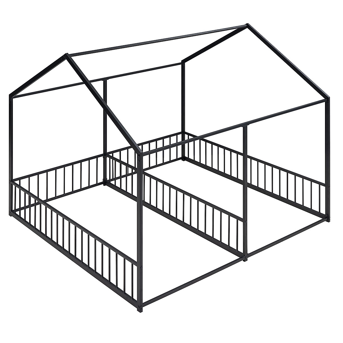 Harper & Bright Designs Kids House Bed Twin Montessori Floor Bed with Rails, Metal Double Twin Platform Bed Frame for 2 Girls Boys, Two Shared Beds (Twin Size, Black)