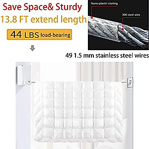 FFUWERG Retractable Clothesline Laundry Line Outdoor Indoor Cord Portable Travel Wall Mounted Space-Saver Single Rope String Clothes Drying Rack for Balcony Bathroom White