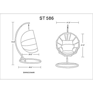 Manhattan Comfort Zolo Egg Patio Swing Chair with Removable Water-Repellent Cushion, All-Weather Metal & Wicker Rattan Hanging Lounge, for Indoor and Outdoor Use, Free-Standing Design, Red