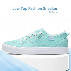 Obtaom Women's Play Fashion Sneaker Comfortable Canvas Slip on Shoes washed Canvas Flats（Light Green，US11）