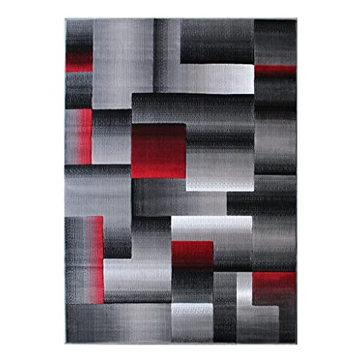 Masada Rugs, Modern Contemporary Area Rug, Red Grey Black (5 Feet X 7 Feet)