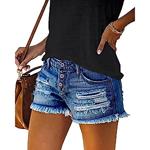 cordat Women Mid Rise Ripped Stretchy Jeans Shorts Frayed Raw Hem Casual Denim Shorts
