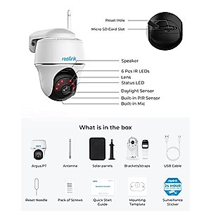 REOLINK 4MP Solar Security Camera Outdoor Wireless, No Hub Needed, Battery Powered Camera with 360° Pan-Tilt, 2.4Ghz WiFi Only, Smart Detection, No Monthly Fee, Argus PT+Solar Panel(Renewed)