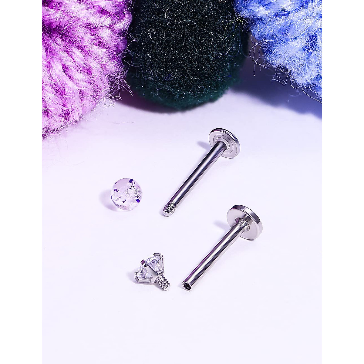 Prjndjw 48Pcs Lip Rings 16G Surgical Steel Labret Studs Monroe Ring Piercing Jewelry for Women Men Conch Cartilage Tragus Helix Earring Barbells 10MM Glow in the Dark