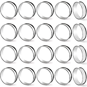 Lyellfe 20 Pieces English Muffin Rings, Stainless Steel Crumpet Rings, 3 Inch Double Rolled Nonstick Muffin Tart Ring Mold for Home Baking, Food Making