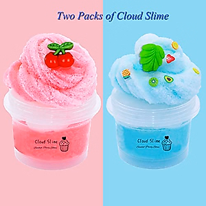 2 Pack Cloud Slime Kit with Cherry and Mint Charms, Scented DIY Slime Supplies for Girls and Boys, Stress Relief Toy for Kids Education, Party Favor, Gift and Birthday
