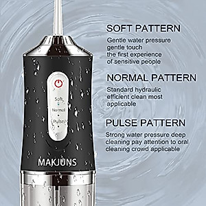 MAKJUNS Water Flosser Cordless Teeth Cleaner with 3 Modes 4 Jets Rechargeable IPX7 Waterproof Dental Oral Irrigator for Travel Home Braces(Ivory Black)