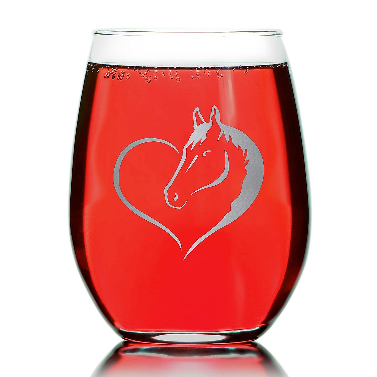 Promotion & Beyond Heart Horse Design Love Horse Riding Ranch Farmhouse for Animal Lovers Stemless Wine Glass