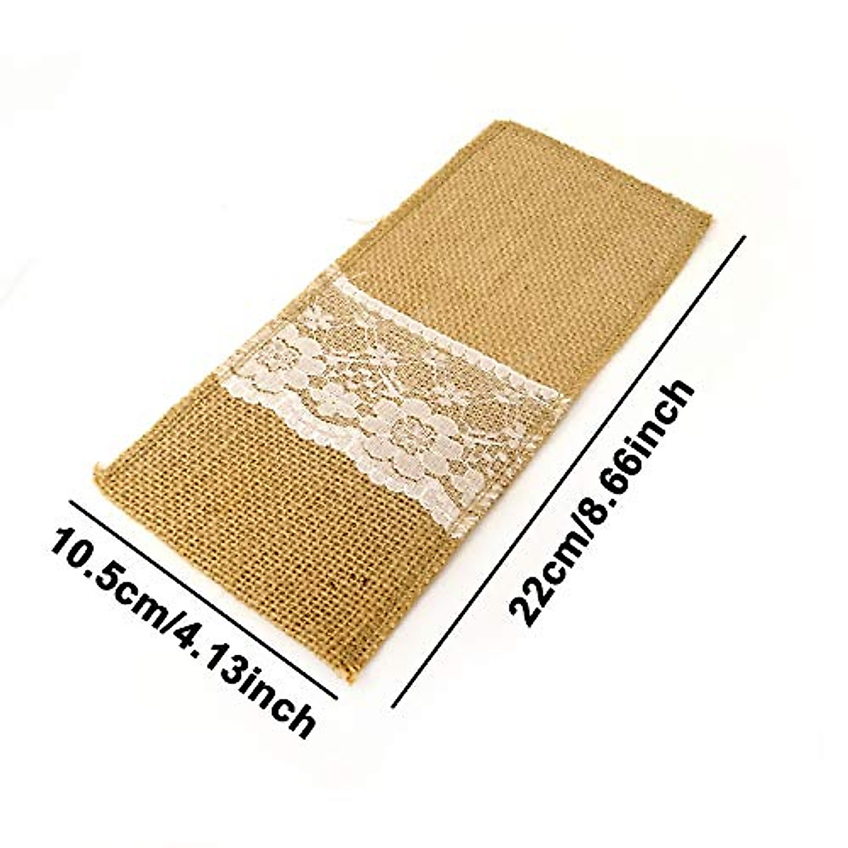 Honbay 12PCS Burlap Lace Knifes Forks Napkin Silverware Bags Utensil Cutlery Holders for Party Wedding (8 x 4 Inch)