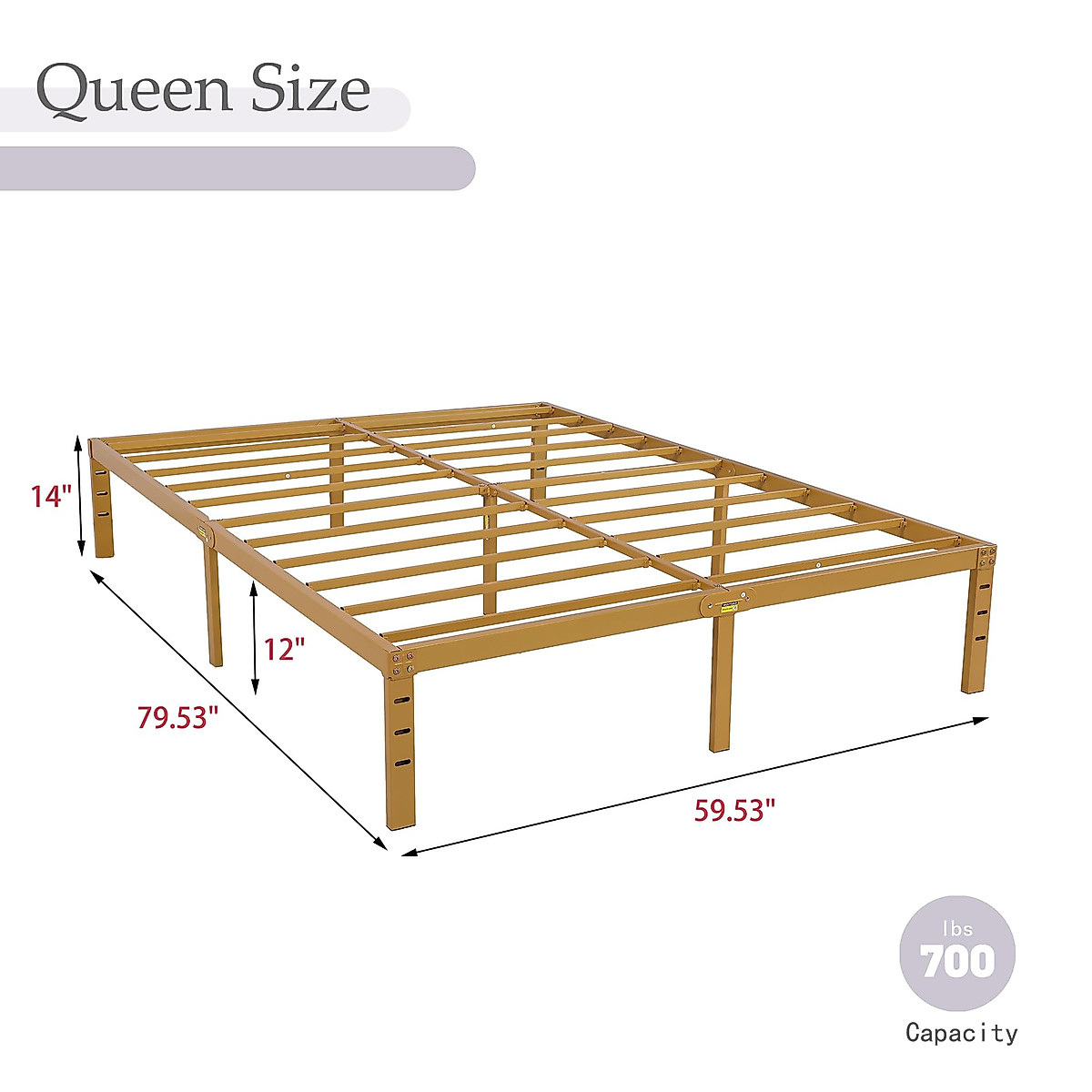 alazyhome Queen Size Bed Frame 14 Inch Metal Platform Bed Frame Heavy Duty Steel Slats Support No Box Spring Needed Noise-Free Easy Assembly Gold