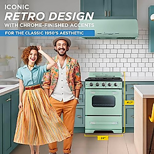 Unique Appliances UGP-24CR LG Classic Retro Freestanding Gas Convection Oven Light, Range with 4 Burners, 24", Summer Mint Green