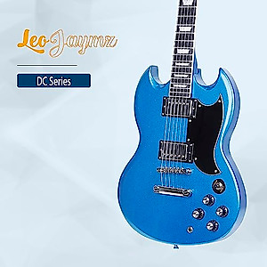 Leo Jaymz 39 Inch Double Cut Solid Body Electric Guitar - Poplar Wood Body，Maple Neck and Composite Ebony Fretboard (DC Navy Blue)