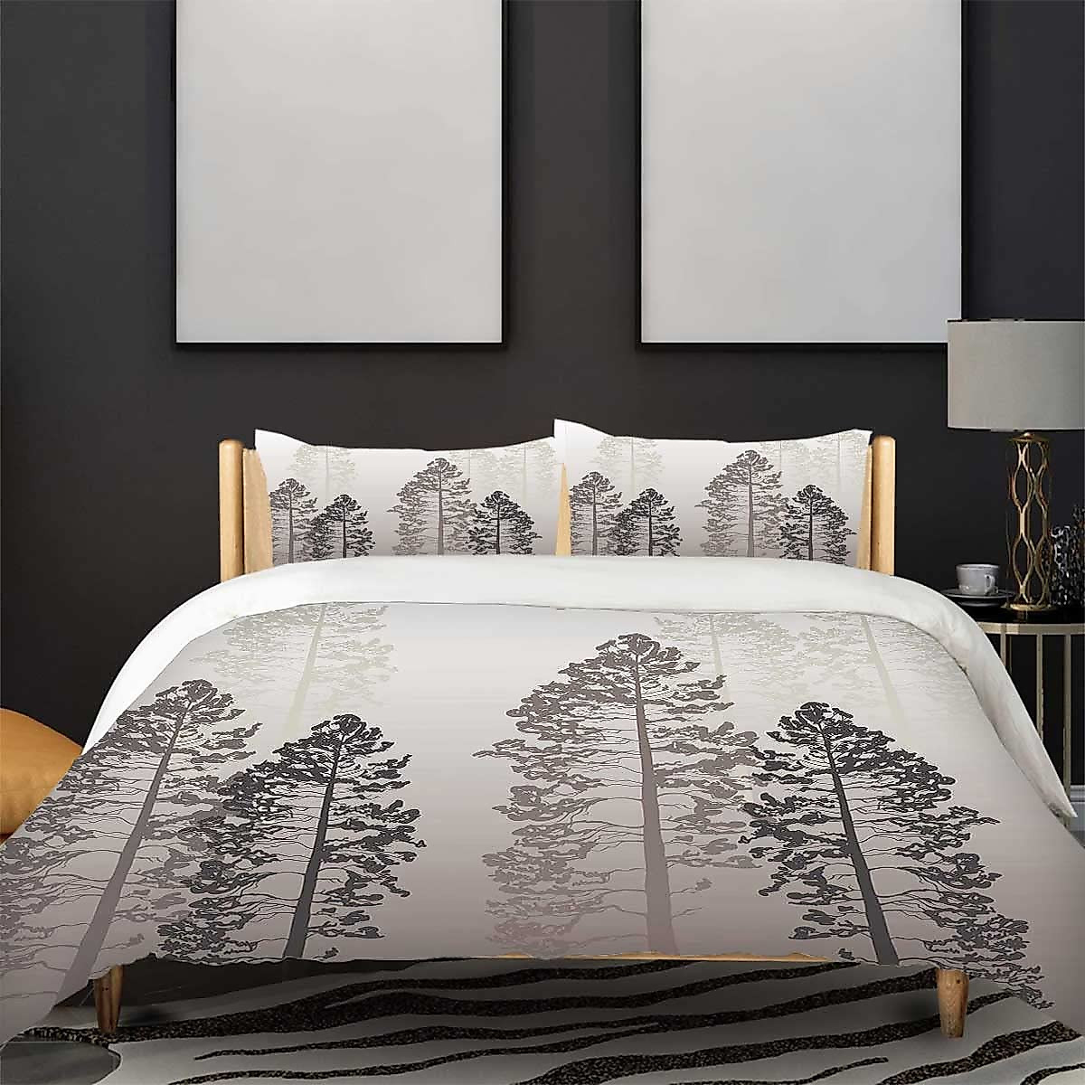 Country Microfiber Comforter Cover Set Full/Queen Size, 3Pcs Warm Taupe Duvet Cover Set Boho Comforter with 2 Pillowcases Queen(90"X90")