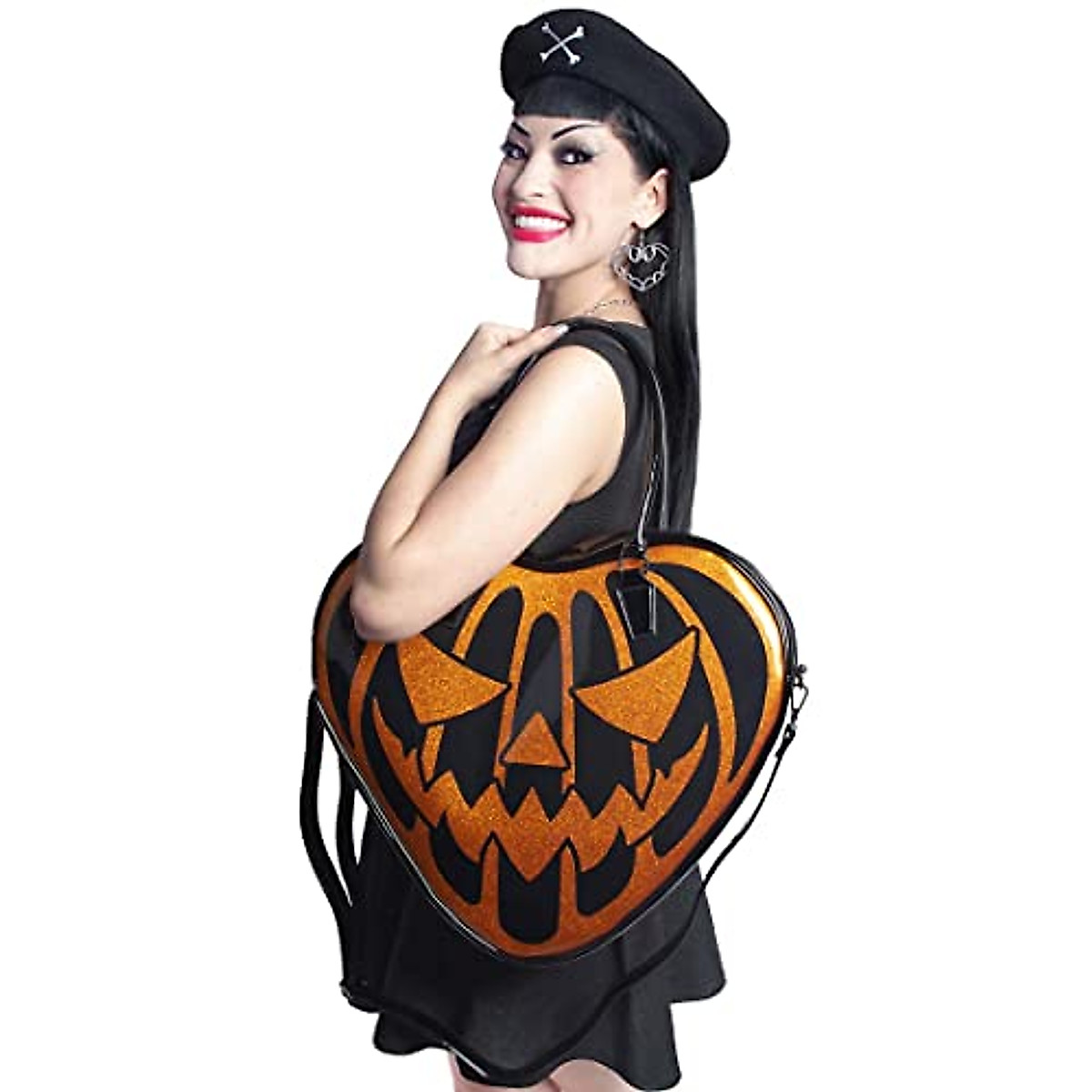 Jack-o-Lantern Face Bag Pumpkin Glitter Halloween Heart Handbag Large Purse