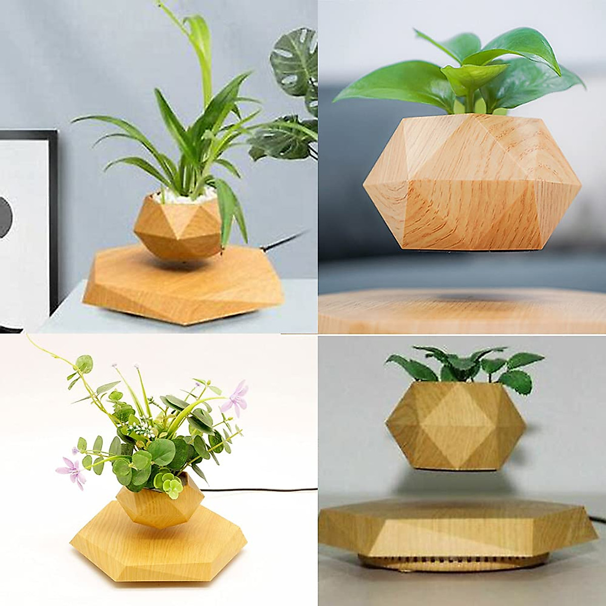 KIYOMING Levitating Plant Pot Hexagon Floating Air Bonsai Pot Suspension Flower Pot Planter for Office Home Decoration