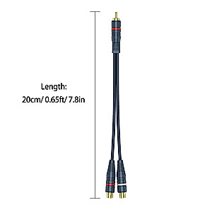 DteeDck RCA Splitter 1 Male 2 Female 2 Pack, RCA Y Splitter RCA Cable Audio Video Splitter Adapter Extension Cord 0.2M/0.65ft for Subwoofer Speaker