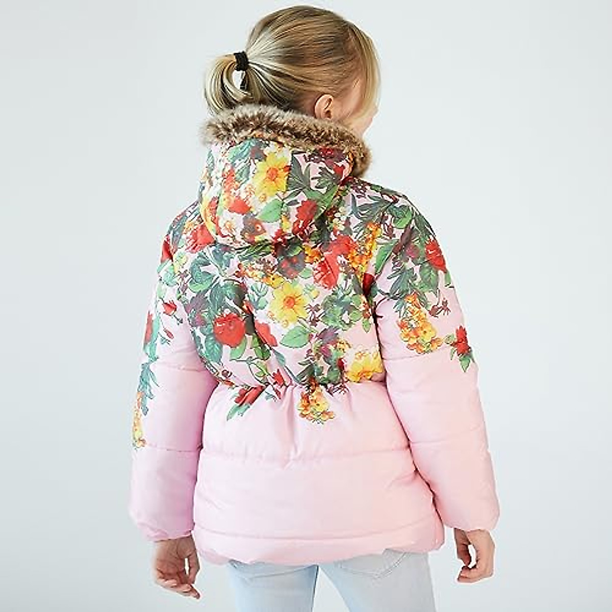 Girls Little Long Quilted Padded Light Puffer Coat Cotton Dress Warm Lined Coat Outer Clothing Bear Hoods Outerwear