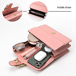 TAGDOT Fashion Metal Chain Shoulder Crossbody Bags for Women Handbag Purses Vegan Leather Clutches (Pink)