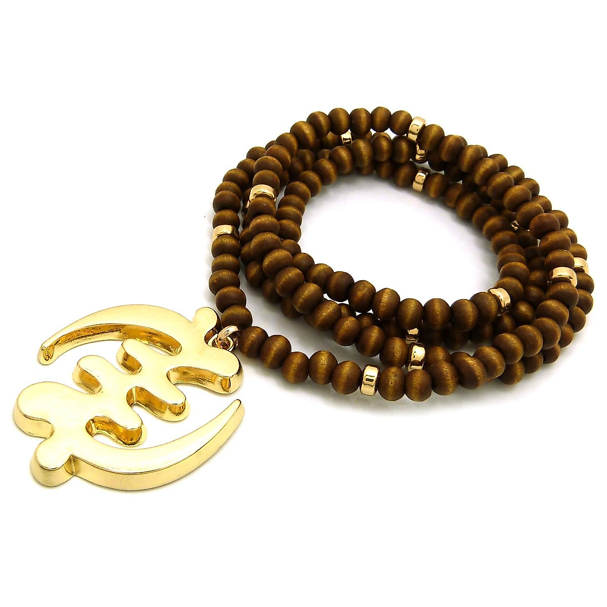GWOOD Gye Nyame African Pendant with Brown Wood Bead Necklace